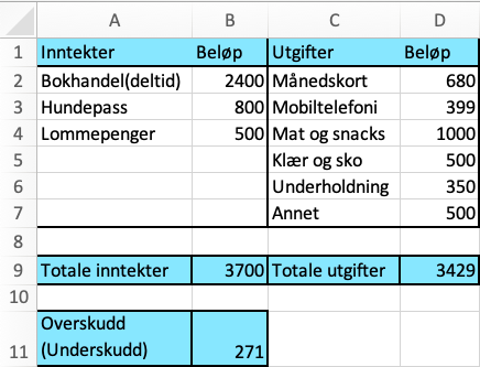 Hvordan sette opp budsjett i Excel | House of Math