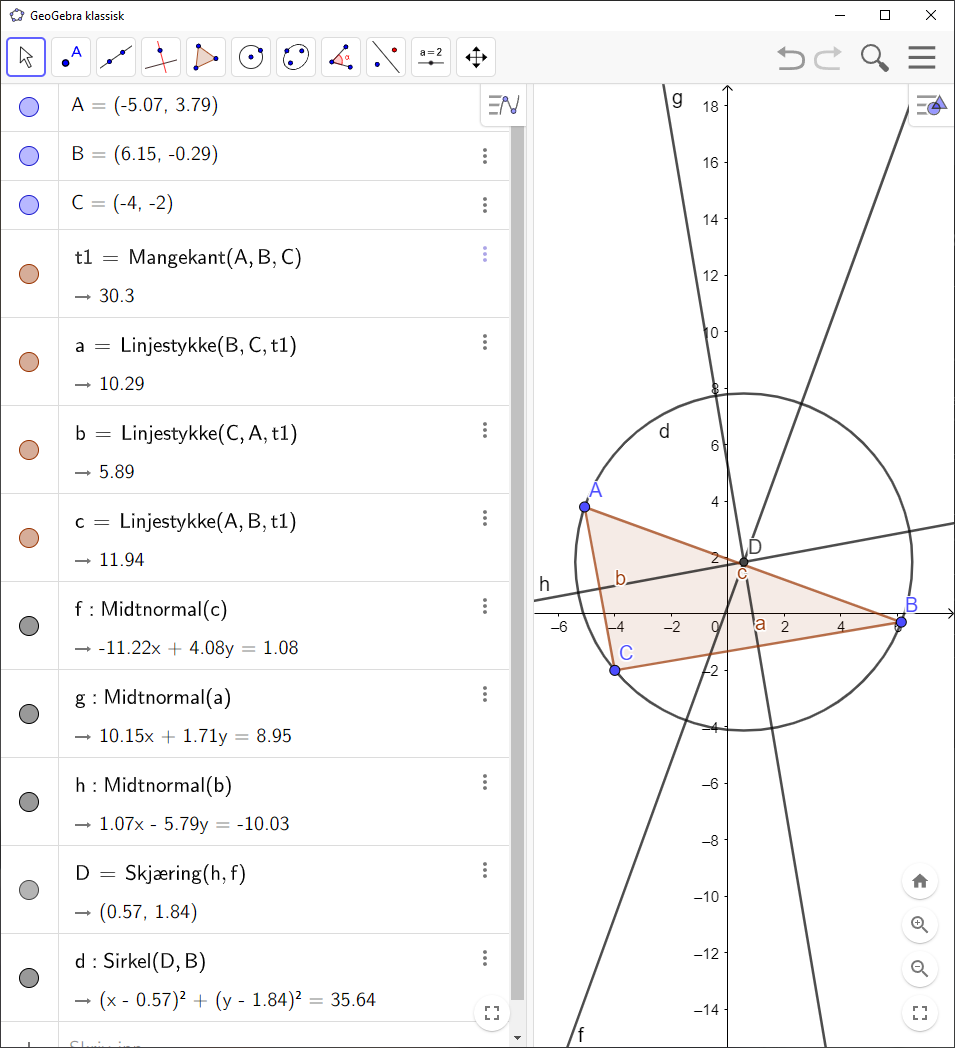 Hvordan finne omsirkel og omsenter med GeoGebra | House of Math