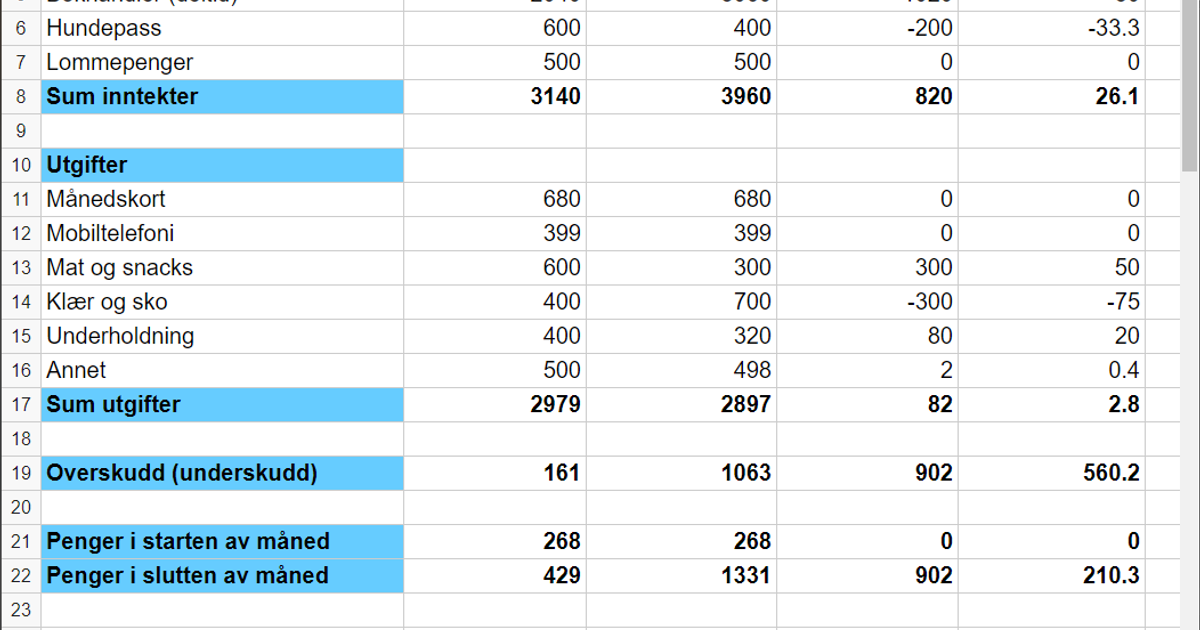 Regnskap (Regneark) | House of Math
