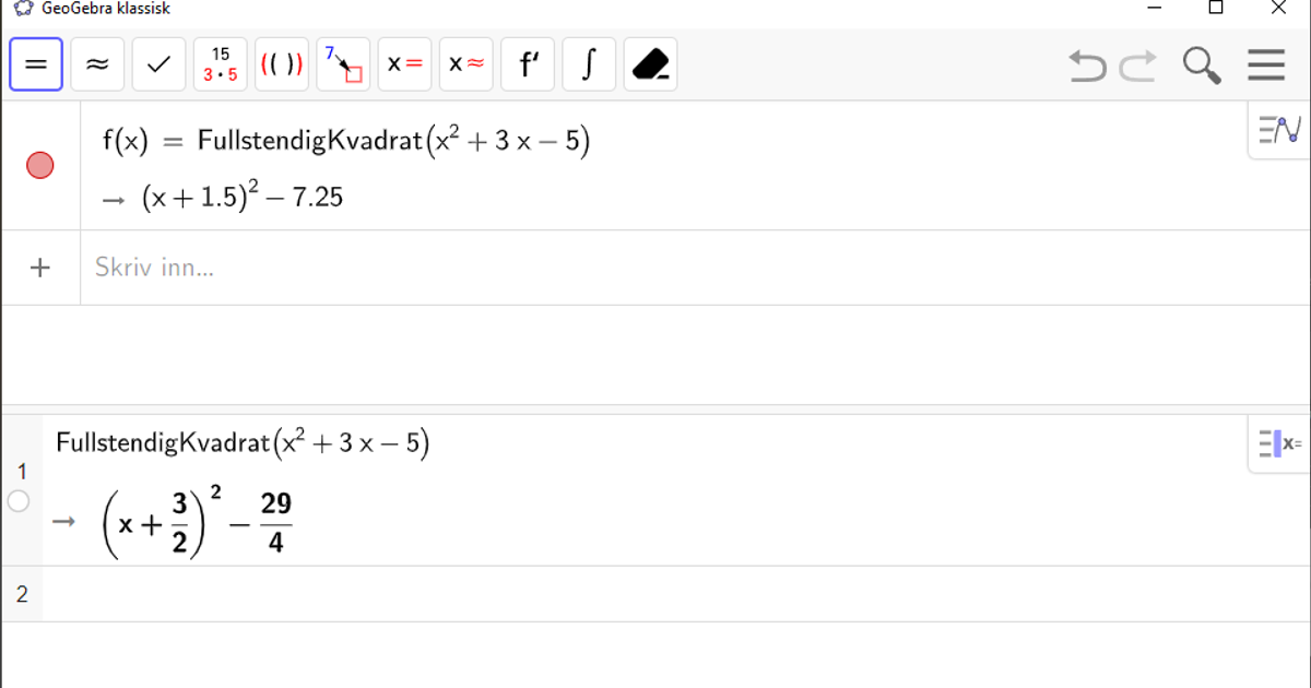Hvordan fullføre kvadratet med GeoGebra