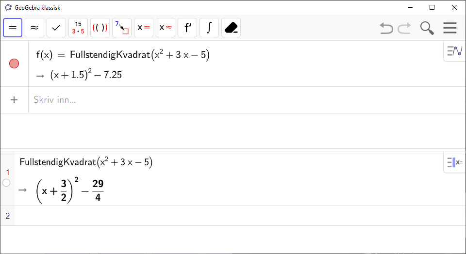 Hvordan fullføre kvadratet med GeoGebra