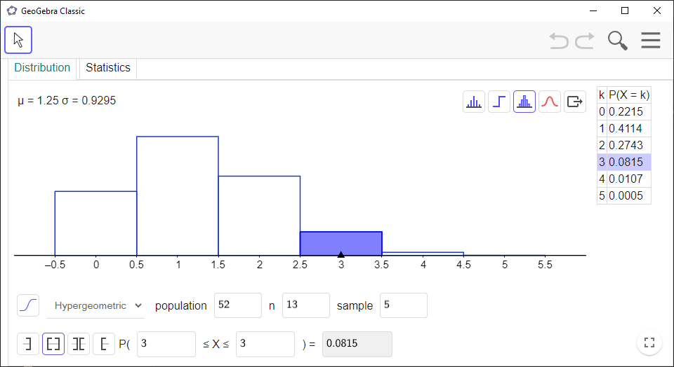 Hypergeometric Distribution Calculator in GeoGebra | House of Math