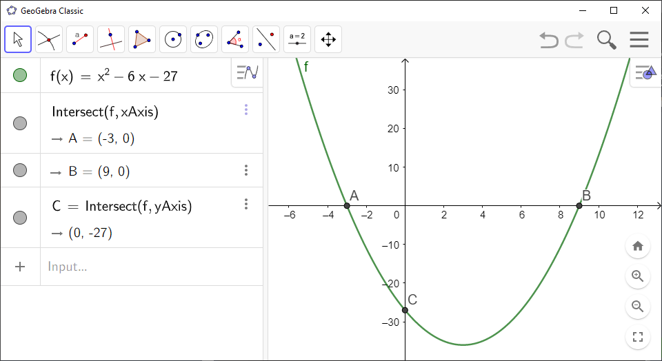 How to Find Intersection with the Axes in GeoGebra | House of Math