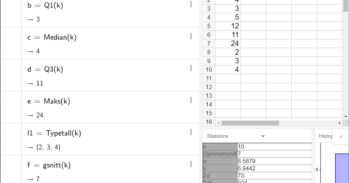 Hvordan regne ut sentralmål med GeoGebra | House of Math