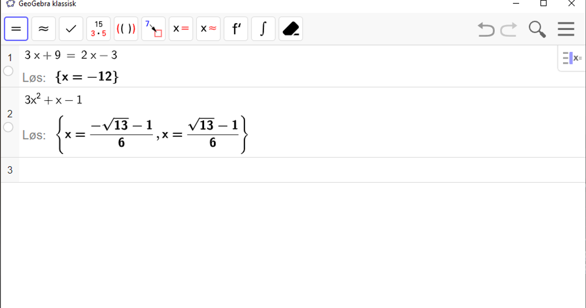 Hvordan løse likninger i GeoGebra