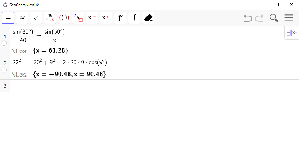 Regne på sinus-, cosinus- og arealsetningen i GeoGebra | House of Math