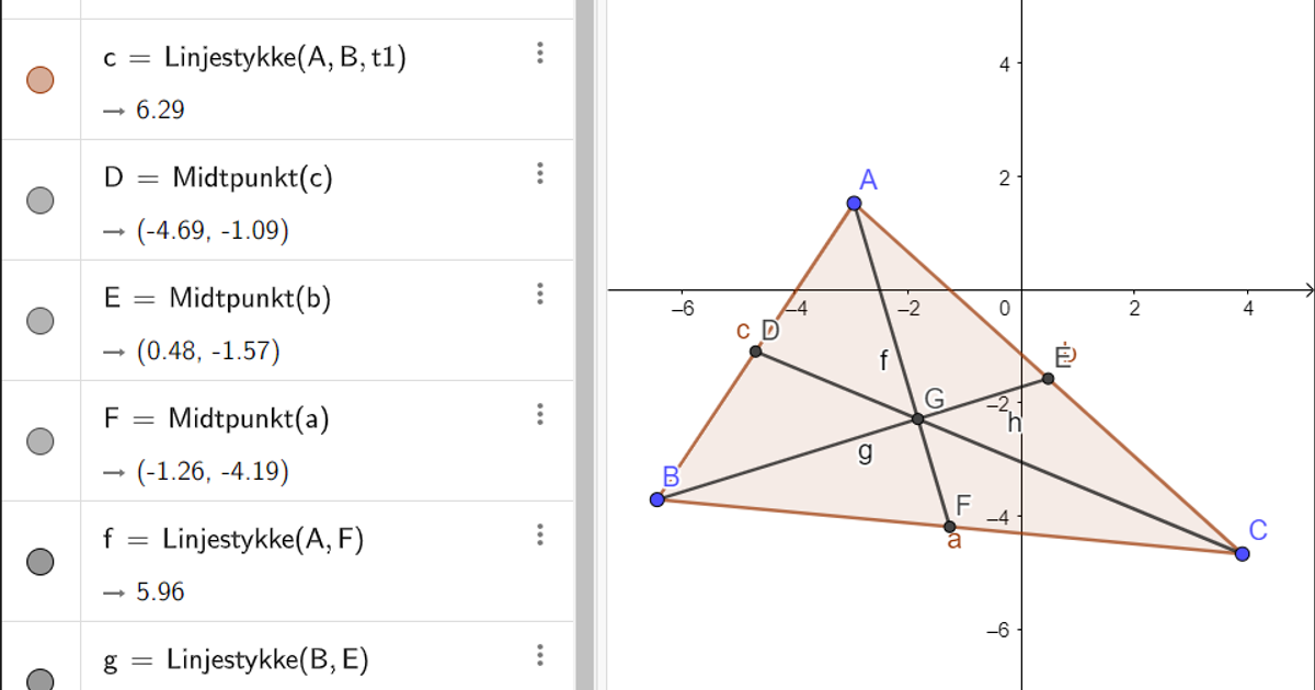 Hvordan finne tyngdepunkt og medianer med GeoGebra | House of Math