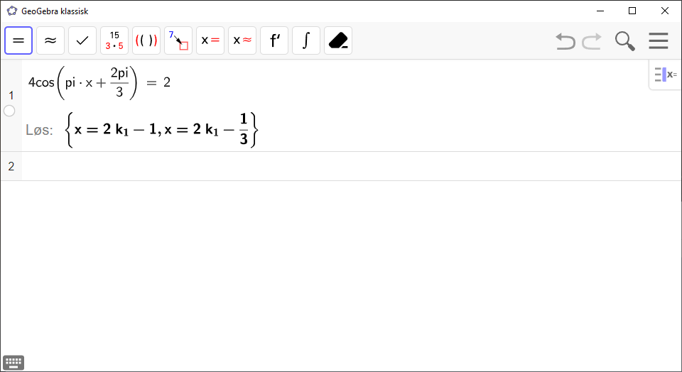 Hvordan løse trigonometriske likninger i CAS i GeoGebra | House of Math