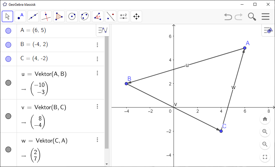Illustrasjon av vektorsum og -differanse i GeoGebra | House of Math