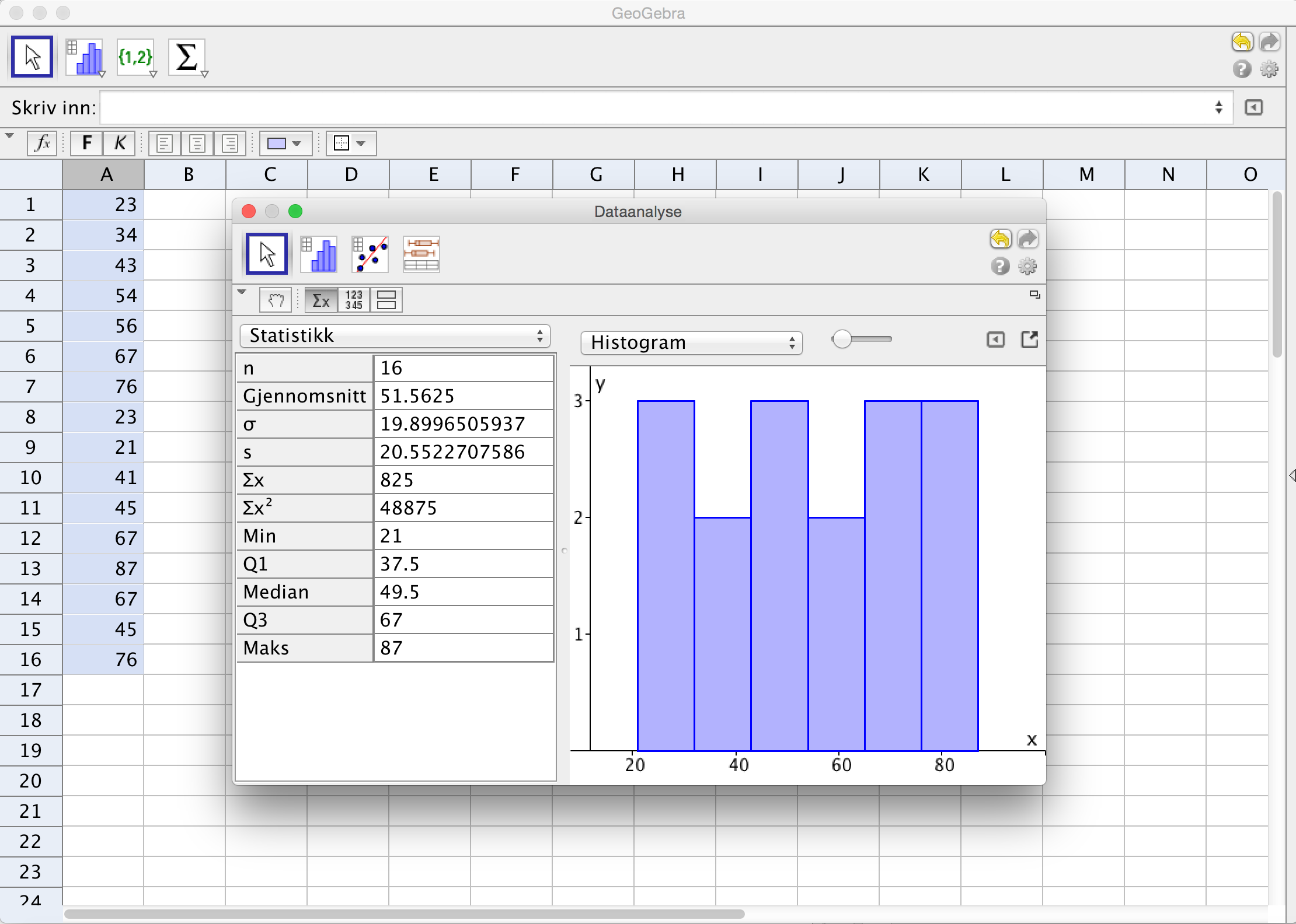 Hvordan regne ut sentralmål med GeoGebra | House of Math