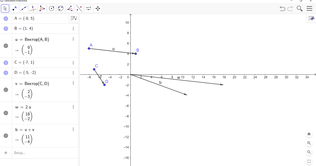 Як побудувати вектор у GeoGebra