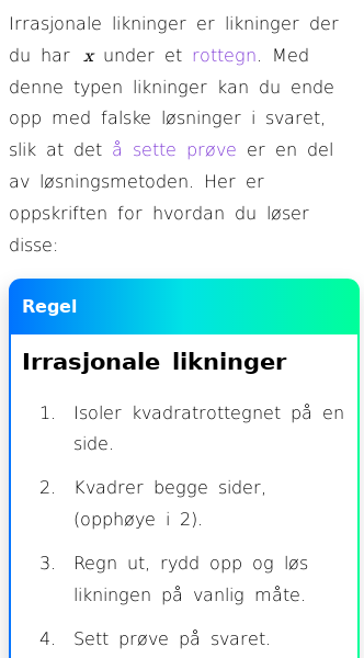 Irrasjonale likninger | Gratis oppslagsverk i matte