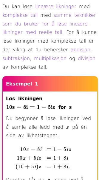 Komplekse likninger | Gratis oppslagsverk i matte