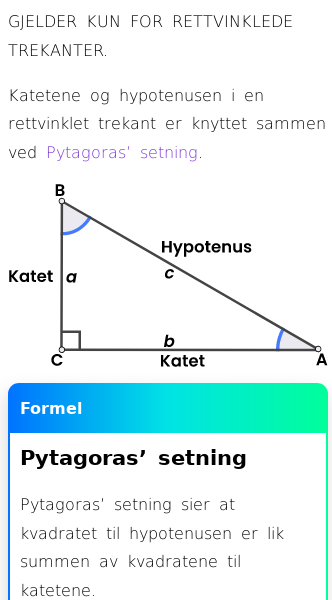 Pytagoras' setning | Gratis oppslagsverk i matte